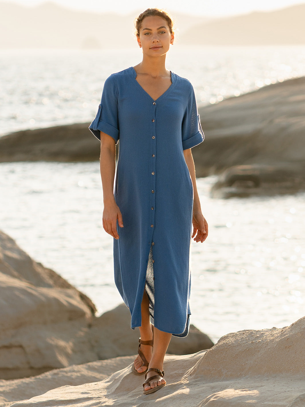 Athena Cotton Dress Aegean Blue – Nomad the Label Outlet